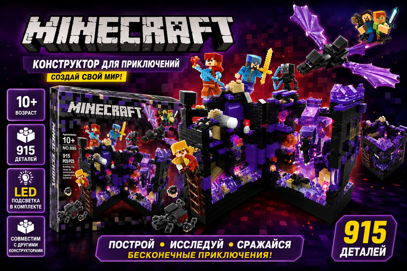 Конструктор My World Minecraft Мой Мир Майнкрафт Черная крепость 915 деталей