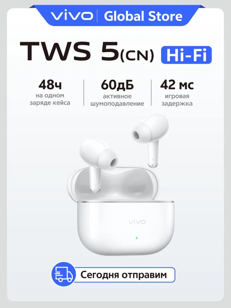 Vivo Наушники беспроводные с микрофоном Vivo TWS 5 HIFI, Bluetooth, USB Type-C, разноцветный