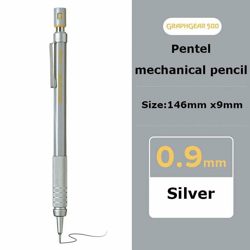 Pentel GraphGear 500, механический карандаш 0.9 мм, серебряный