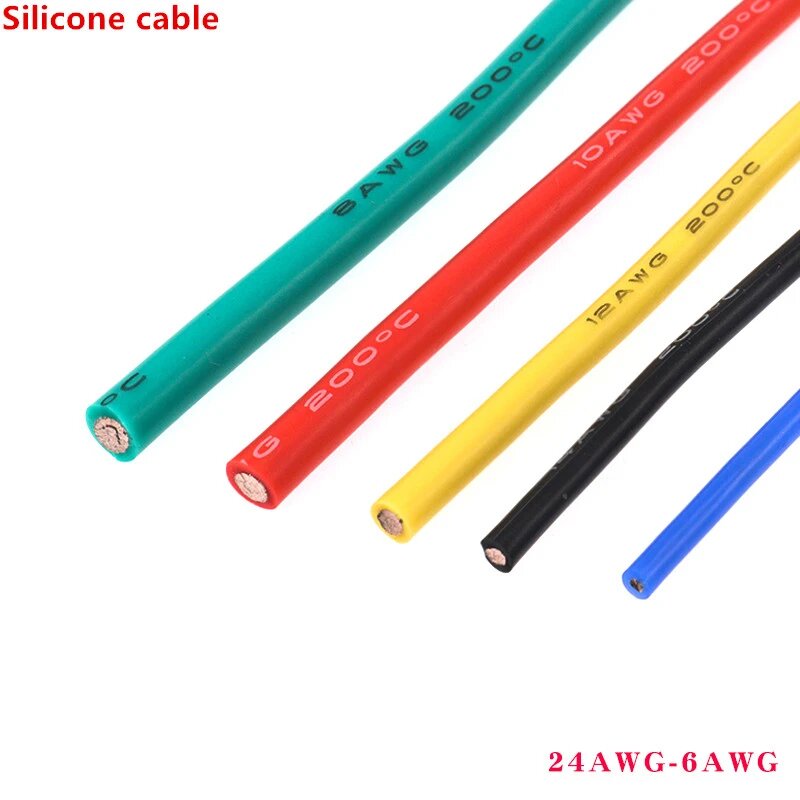 Автомобильные электрические кабели силиконовые медные 6Awg-24Awg 20AWG(5 Meters), Черный, черный