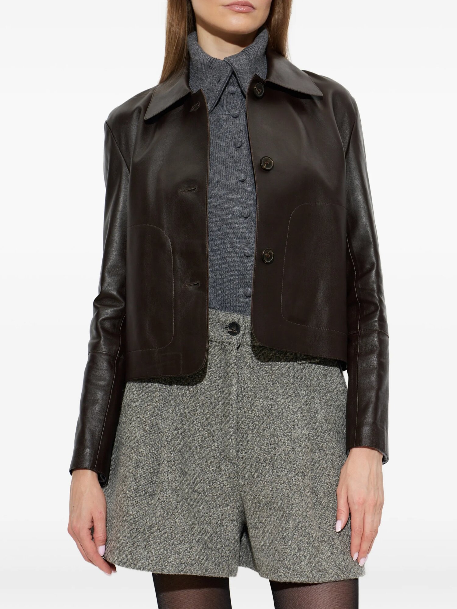 Куртка Arma Button-up leather jacket, размер 34, brown — фото 1