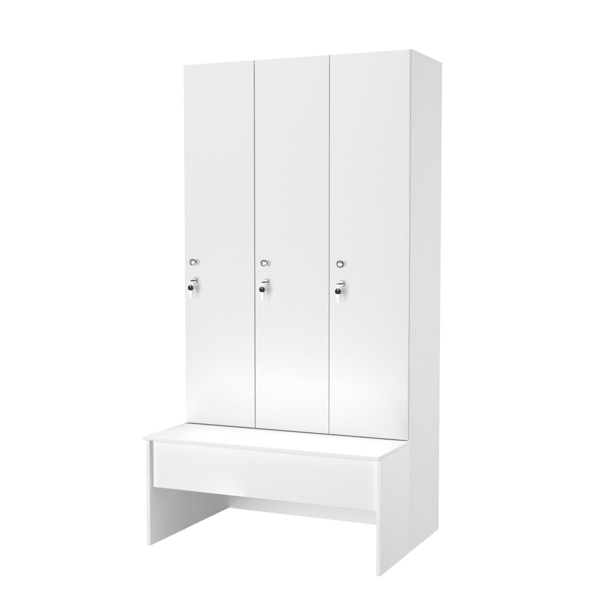 Шкаф для раздевалок со скамейкой комбо-соло №3-1, Белый. Производитель товара - компания ТОБ.
