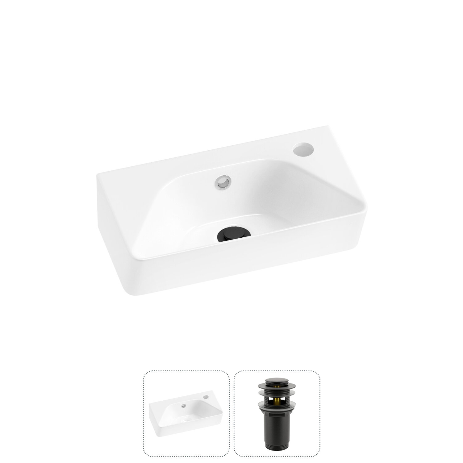 Подвесная или накладная раковина в ванную комнату Lavinia Boho Bathroom Sink 20216414R в наборе 2 в 1: раковина 40 см в цвете белый глянец, донный клапан