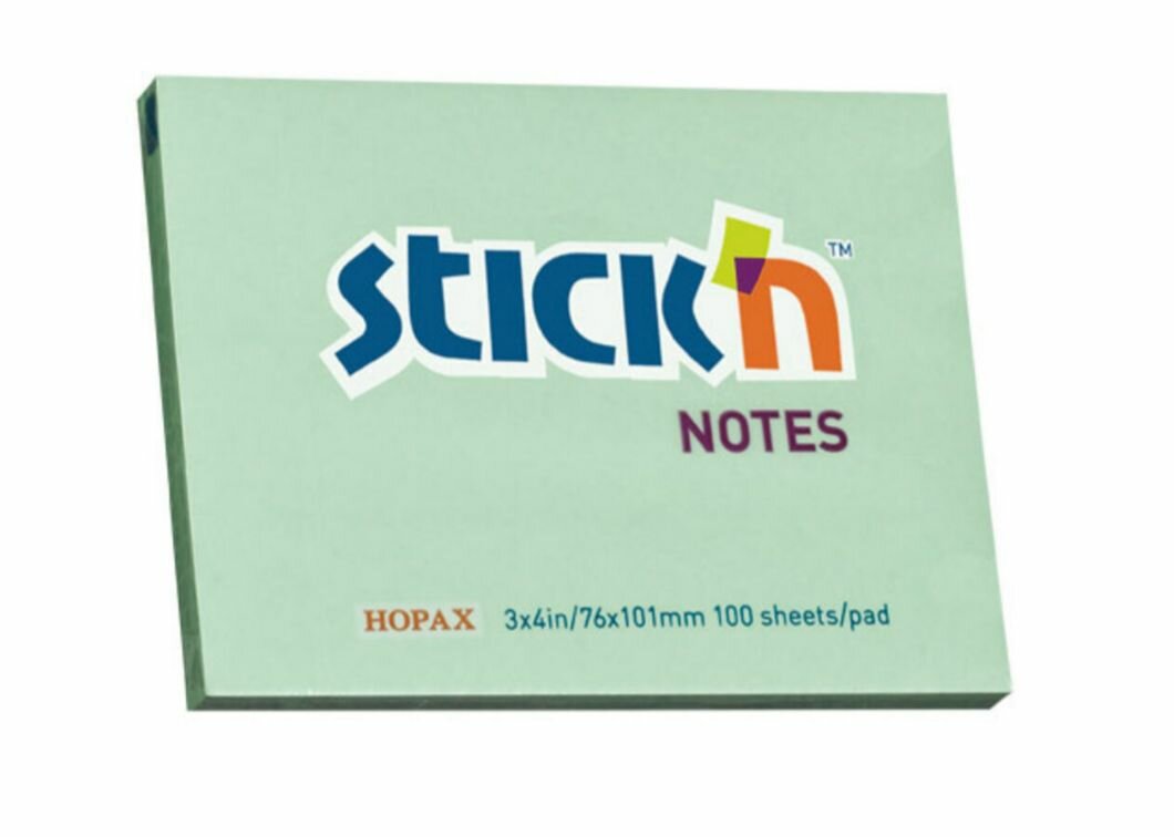 Бумага для заметок с липким краем 76*101 мм, 100 листов, зеленый пастельный цвет