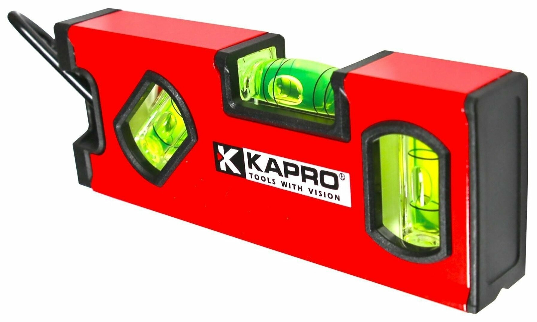 Уровень строительный KAPRO / Капро Twin магнитный, с карабином, 3 колбы из полиакрила, алюминиевый, 20см / измерительный инструмент