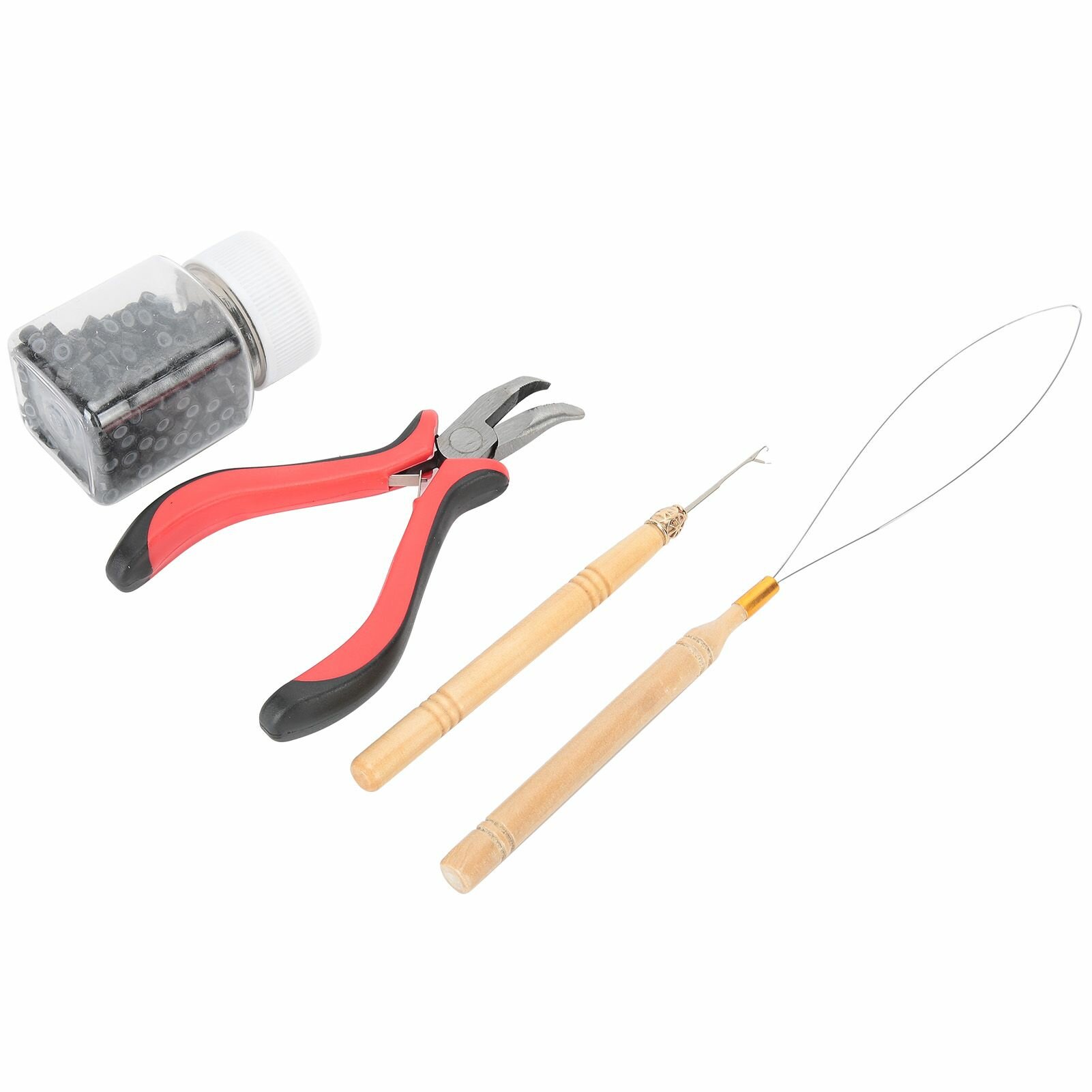 Набор инструментов для наращивания волос: 500 пластиковых силиконовых колец, 1 щипцы, 1 игла для протяжки, 1 крючковая игла, новый товар