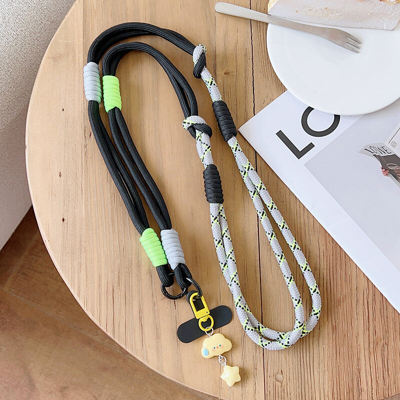 Шнурок для телефона "Female Rope Girl", с диагональным ремешком, черный, серый, желтый