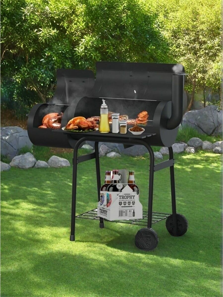 Гриль уличный, Гриль-Смокер из стали, Высокая термостойкость выше 350, две духовки, 110*51*118см