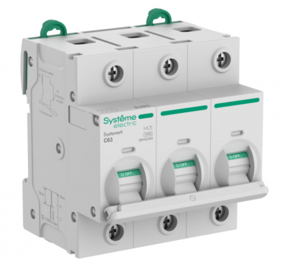 Автоматический выключатель Systeme Electric / Систем Электрик Systeme9, 27мм, 3Р 63А 400В, характеристика С 10кА, S9H32363 / электроавтомат