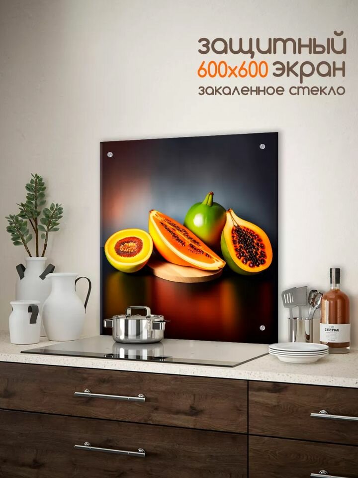 Защитный экран от брызг на плиту 600х600х4мм. Стеновая панель для кухни из закаленного стекла. Фартук для кухни на стену