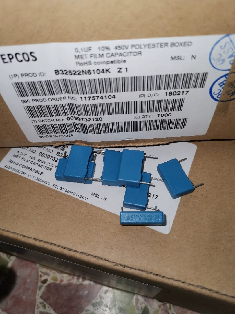 EPCOS 0.1uf/450v 100nf u1 104 15MM Пленочный конденсатор B32522N6104K 10шт цена