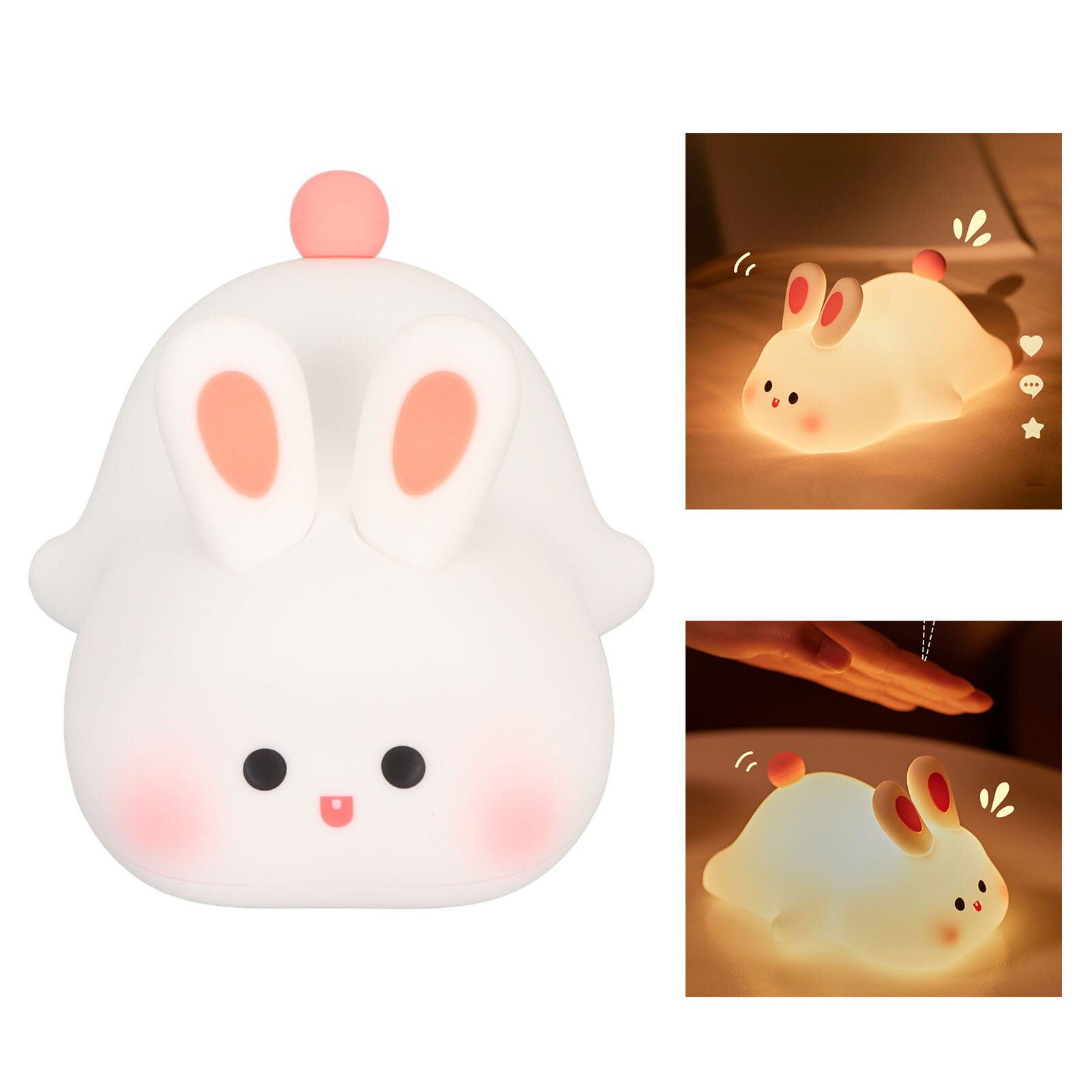 Ночник Kawaii Bunny, мягкий силиконовый ночник, портативный USB перезаряжаемый прикроватный светильник для маленьких детей