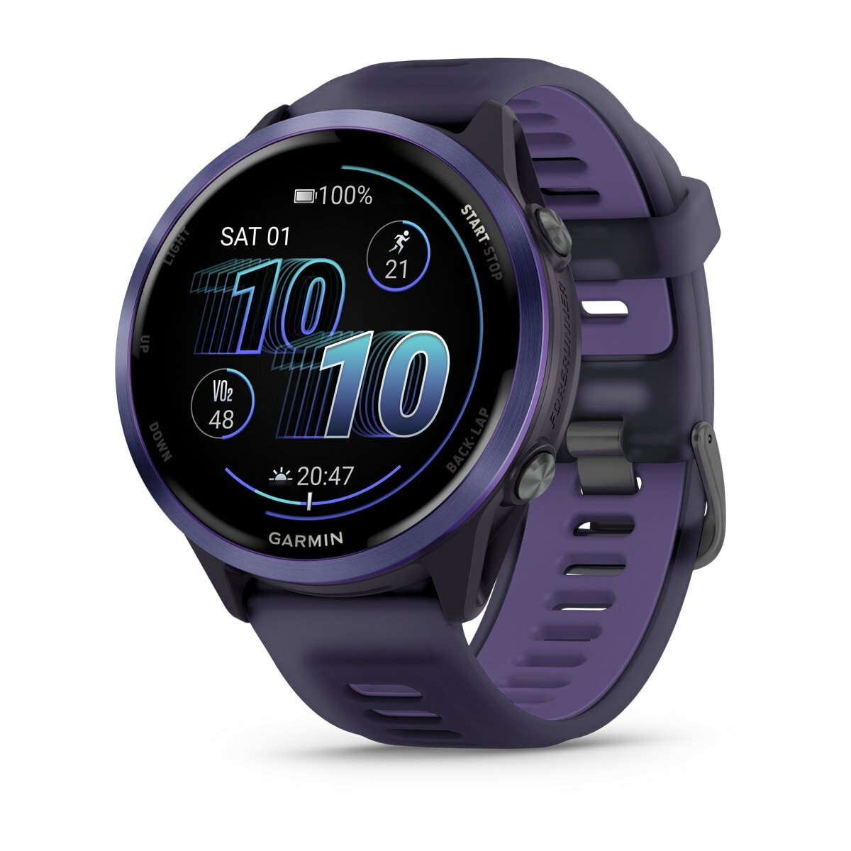Garmin Forerunner 570 - 47мм, темно-серый, алюминиевый безель цвета индиго, пурпурный/индиго ремешок