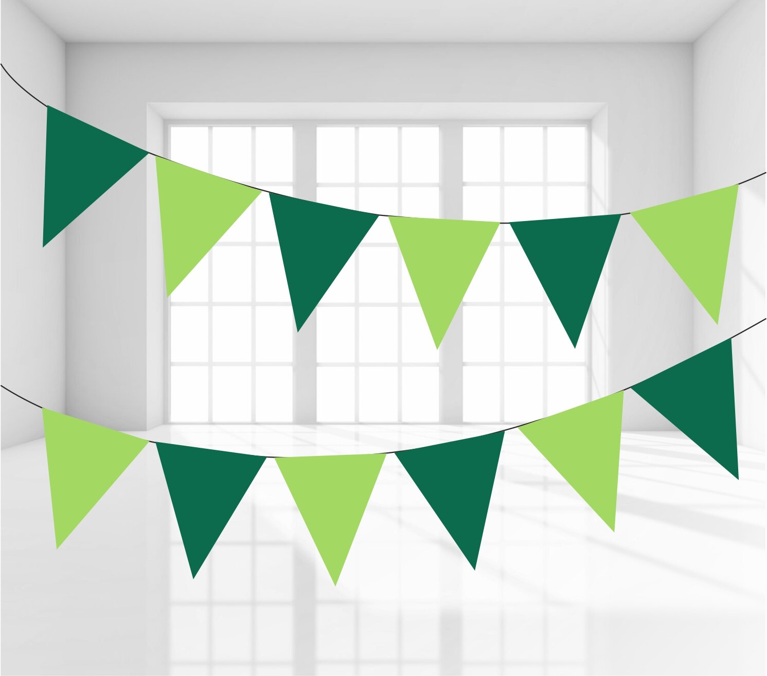 Гирлянда-вымпел Зеленый светлый-Зеленый темный, 14 вымпелов для украшения интерьера