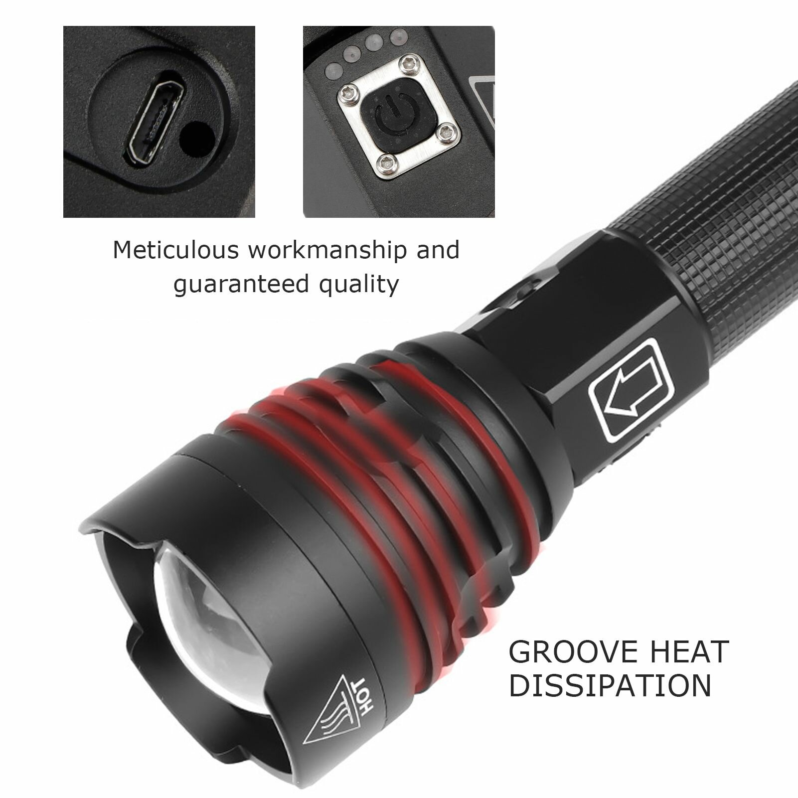 XHP90 Телескопический фонарик с зумом 30000LM USB Перезаряжаемый бытовой водонепроницаемый электрический фонарик