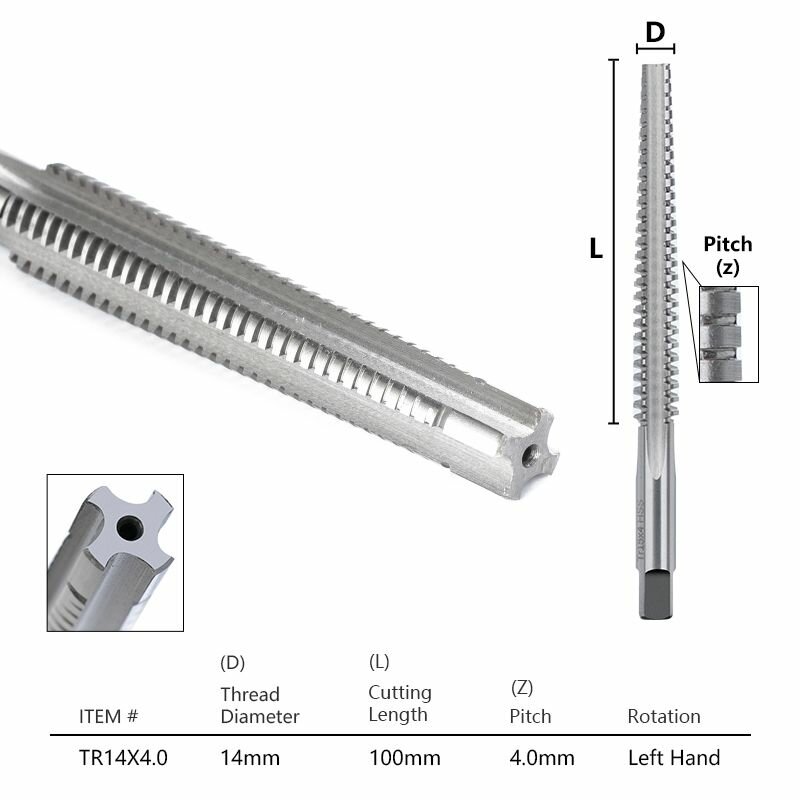 Метчик машинных трапецеидальный TR 14 x 4 мм, левостороннее, 1 шт