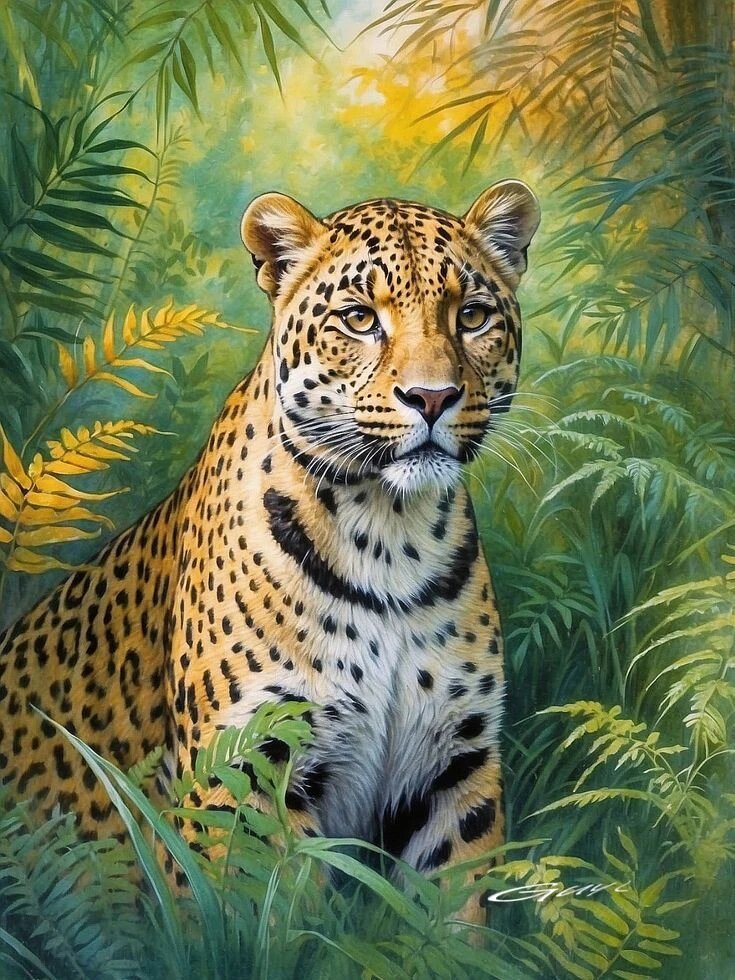 Картина алмазной мозаикой на подрамнике "леопард" круглые бриллианты 40х50см