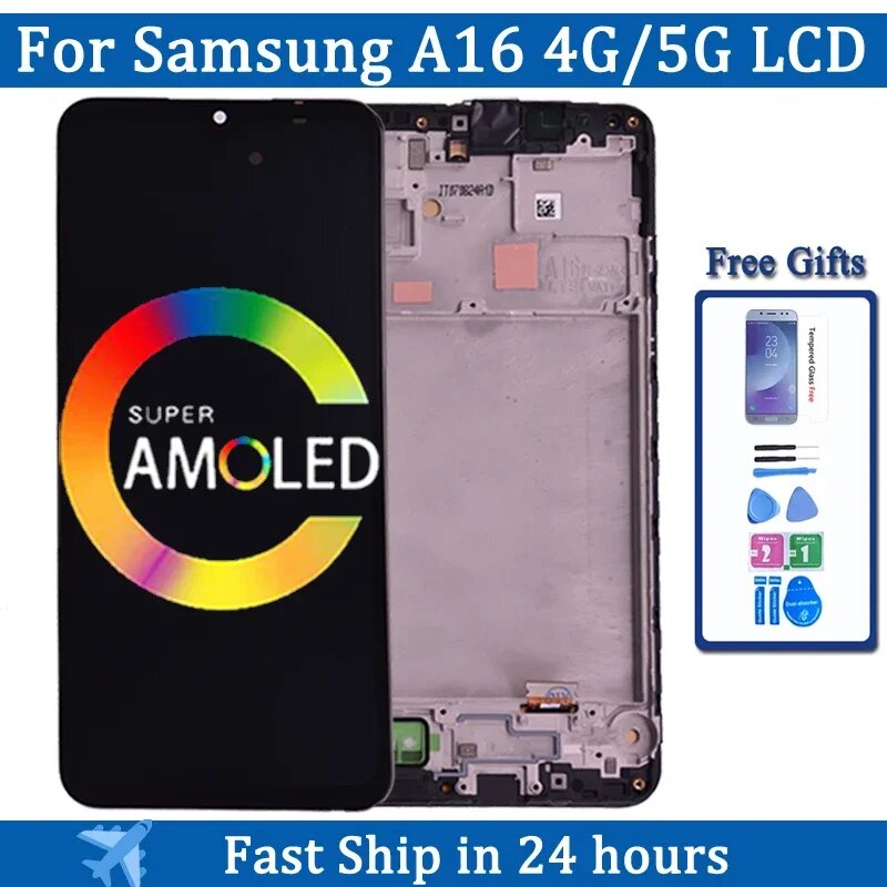 6,7 "AMOLED для Samsung A16 4G SM-A165F A16 5G SM-A166B Замена сенсорного ЖК-дисплея TFT A166 With Frame