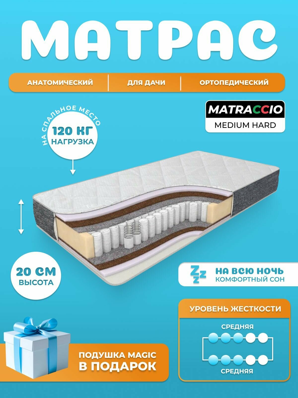 Matraccio Medium Hard 150x200, высота 20 см, Независимые пружины