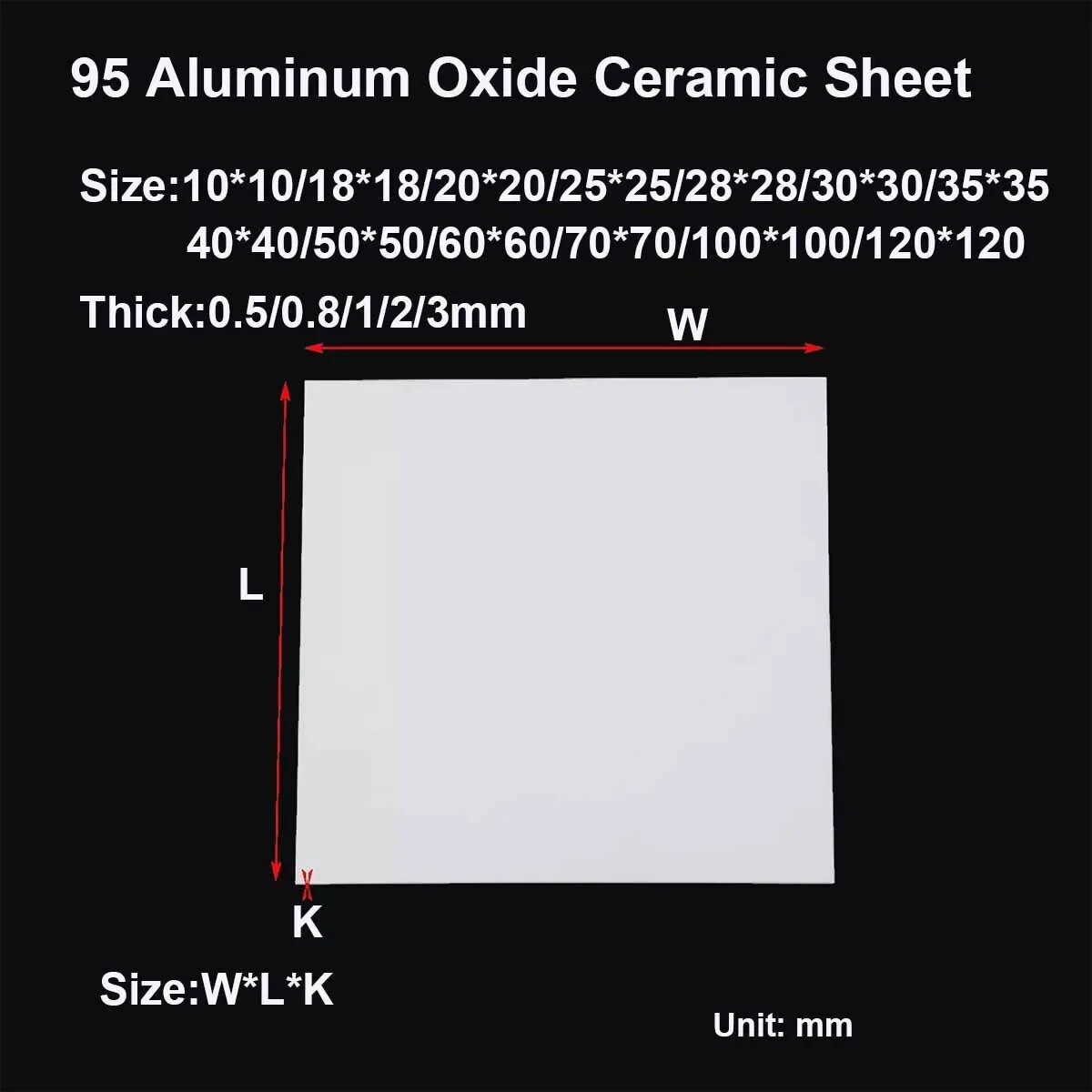 Керамические листы из глинозема 95, толщина 0,2/0,5/1/2/3 мм 100X100X1.5mm1PCS
