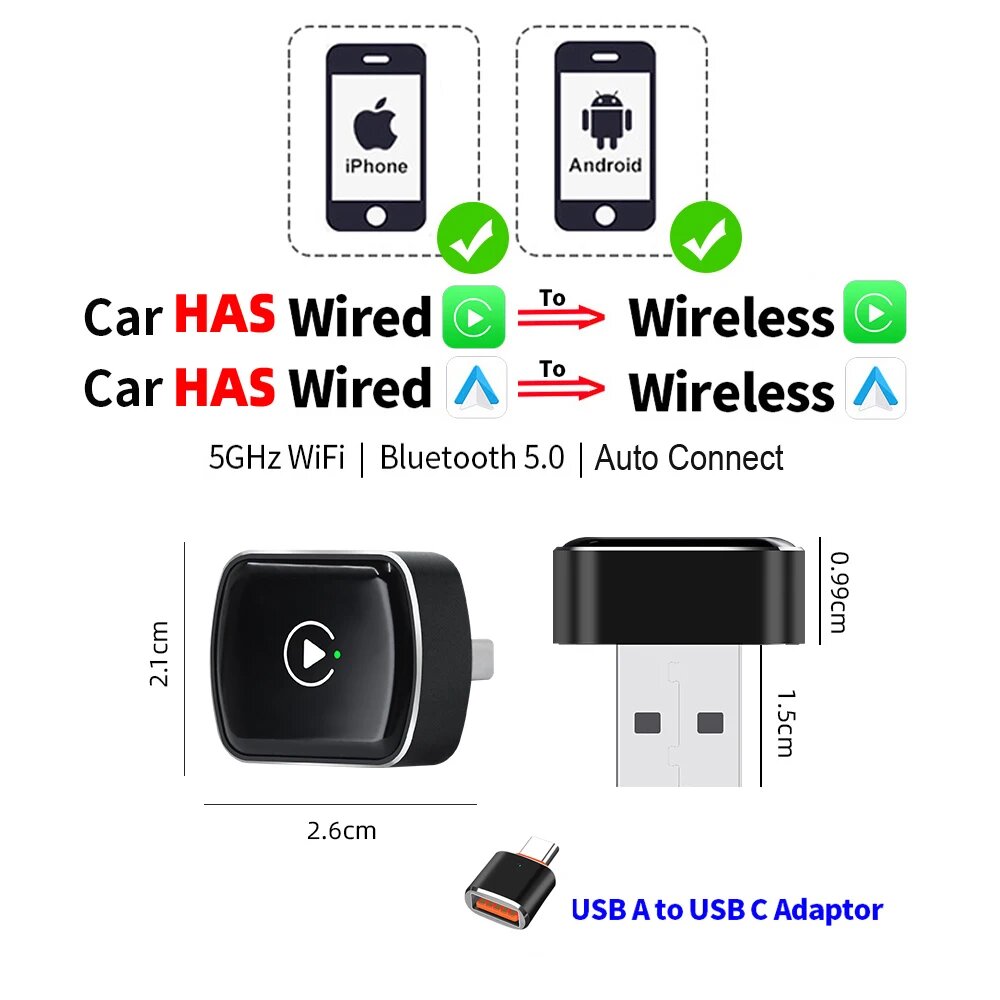 CarAIBOX 2 в 1, беспроводной адаптер CarPlay и Android Auto Smart USB-адаптер Plug and Play EC15-GD