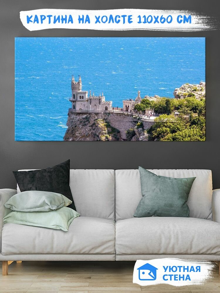 Картина на натуральном холсте Уютная стена "Ласточкино Гнездо на фоне моря" 110х60 см