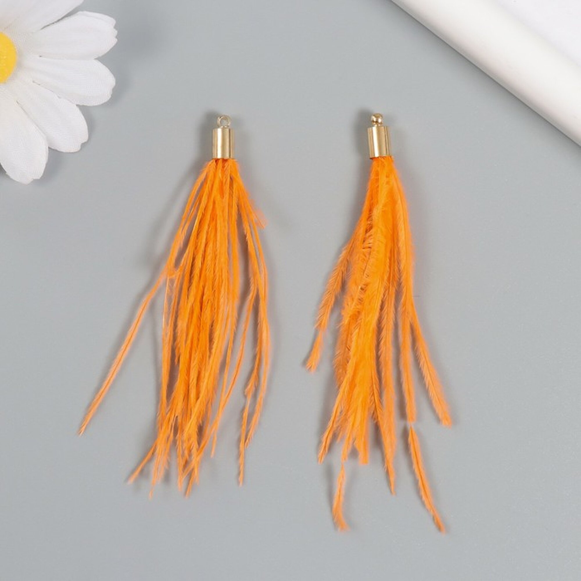 Декор для творчества перо "Кисть Страус" набор 2 шт персик 9х0,5 см