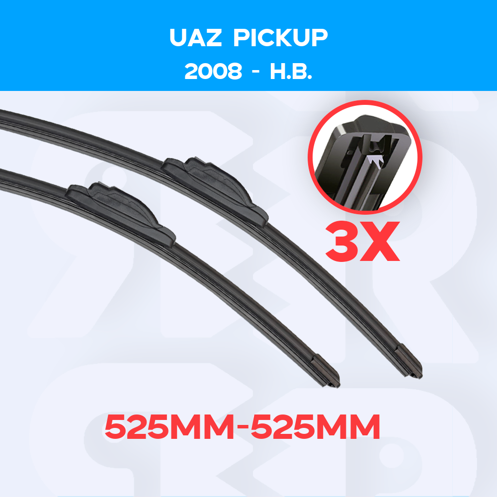 Дворники для (Уаз Пикап) UAZ Pickup 2008-> (530мм-530мм) комплект 2 шт.