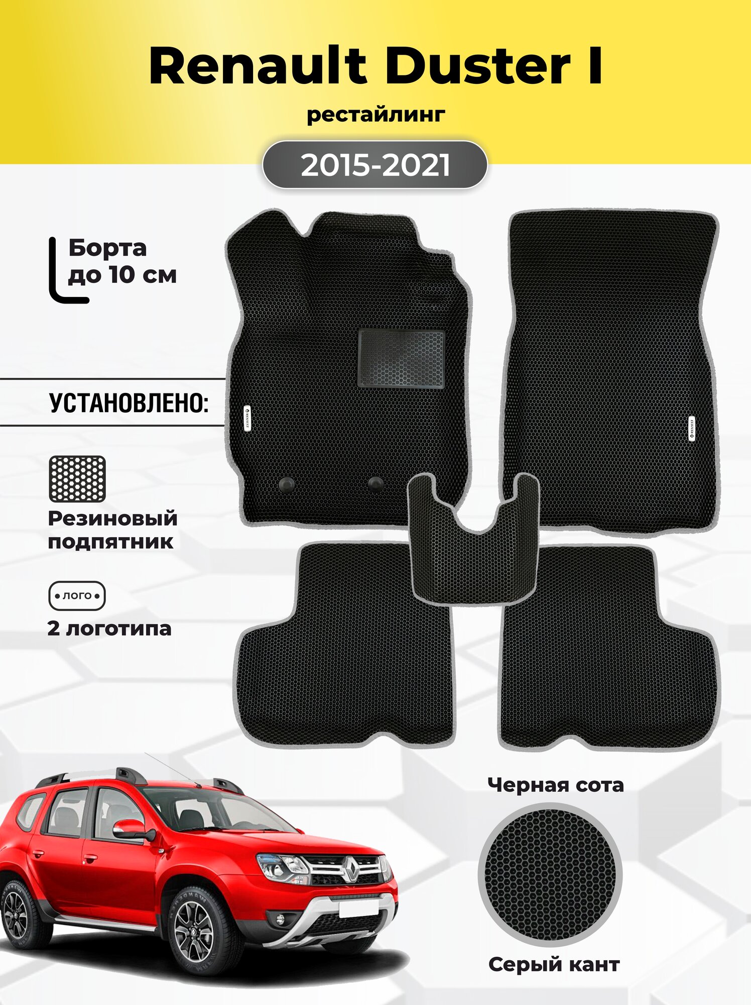 Коврики Ева автомобильные Renault Duster 1 рестайлинг 2015-2021 EVA ЭВА с бортами