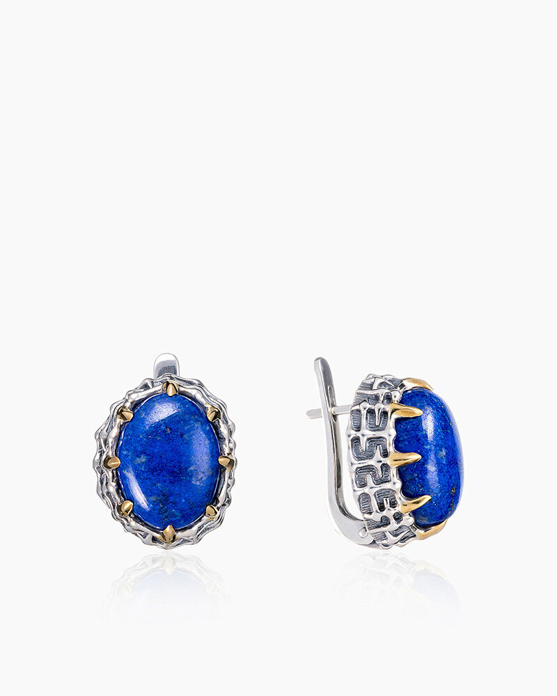 Серьги SARKISSIAN, серебро, 925 проба, золочение, чернение, лазурит