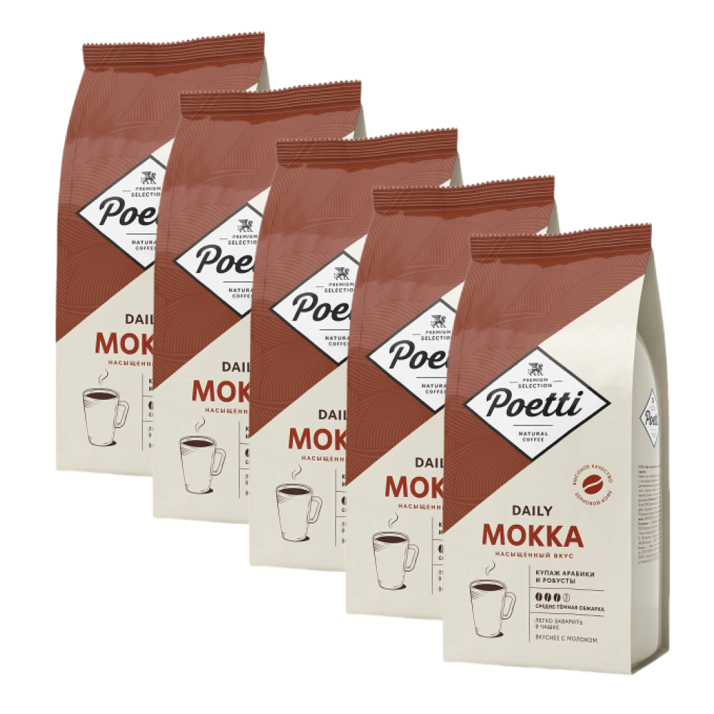 Кофе в зернах Poetti "Daily Mokka", в вакуумной упаковке, бразильский, 1 кг