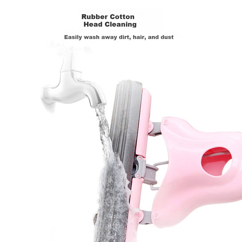 Miaojie Sponge Mop, Household All-In Cleaning, Absorbent Rubber Mop, Lazy No-Hand Washing, 2 Rubber Mop Heads Included