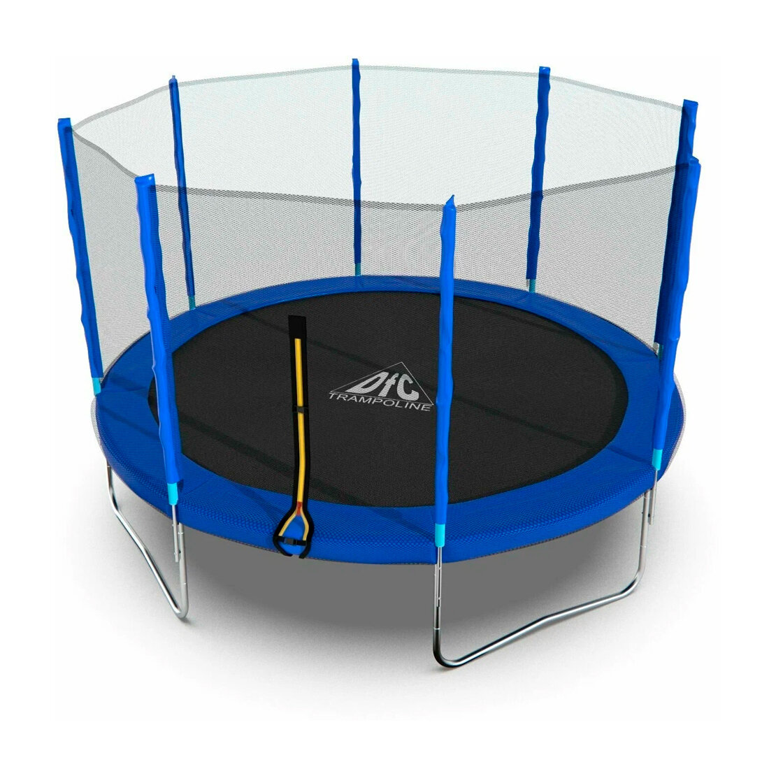 Каркасный батут DFC Trampoline Fitness 12FT-TR-B с внешней защитной сеткой, 366х366х85 см, нагрузка до 150 кг, синий