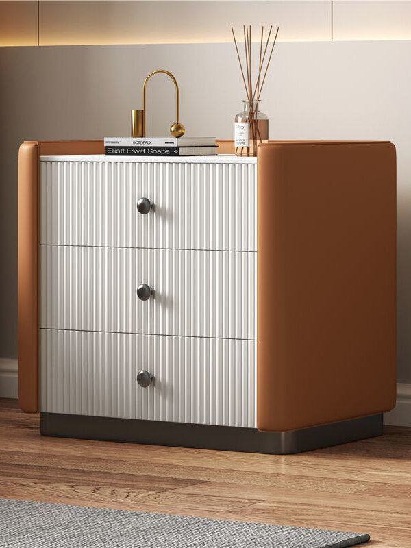 Легкая роскошная прикроватная тумбочка из каменной плиты в итальянском стиле, бытовая современная минималистичная прикроватная тумбочка из массива дерева с тремя выдвижными ящиками