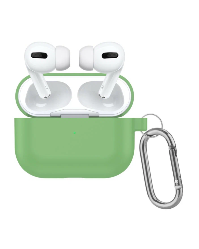 Чехол силиконовый для наушников Airpods Pro 2, с карабином, зеленый