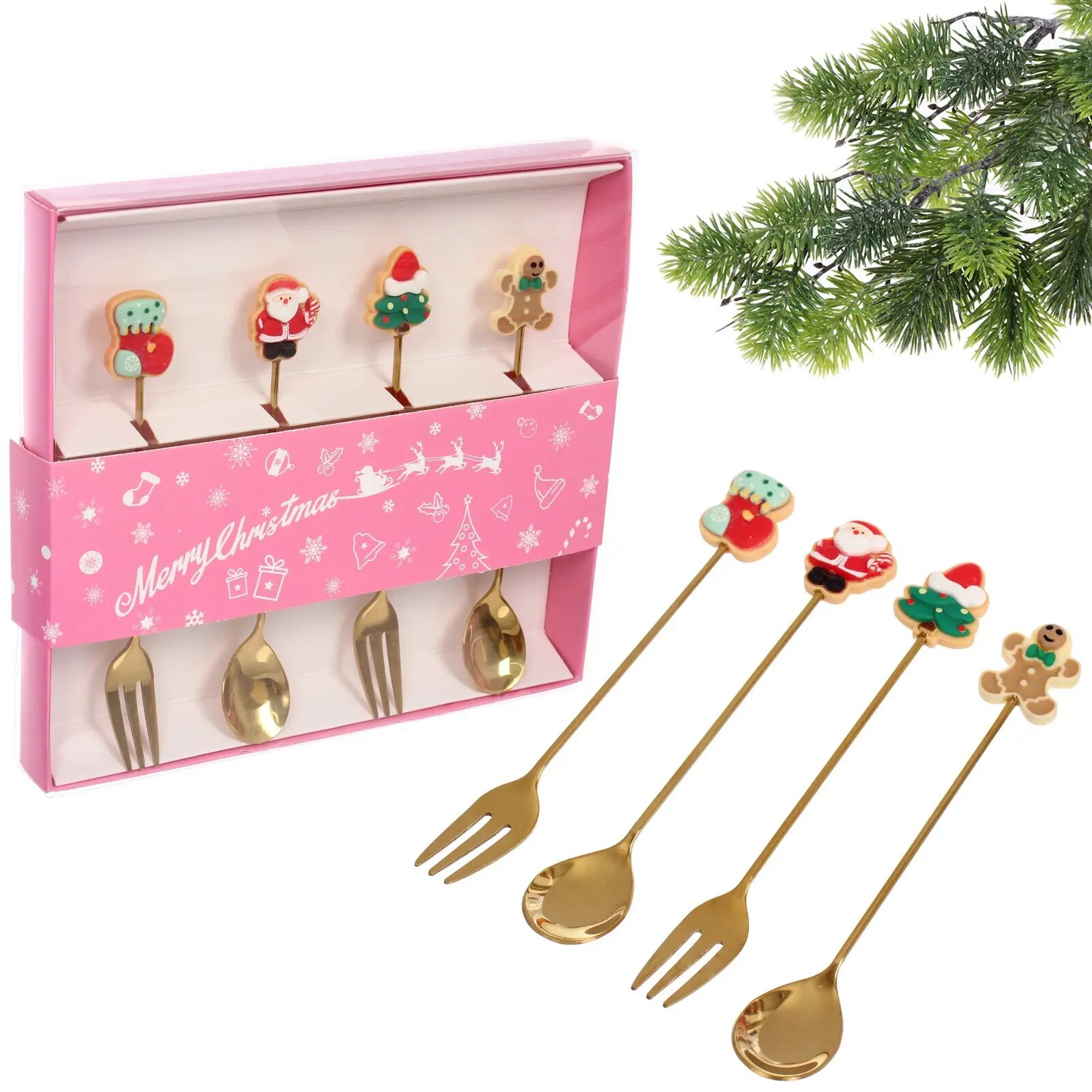 Набор десертных приборов 'Символы праздника', 4 предмета, золото, металл