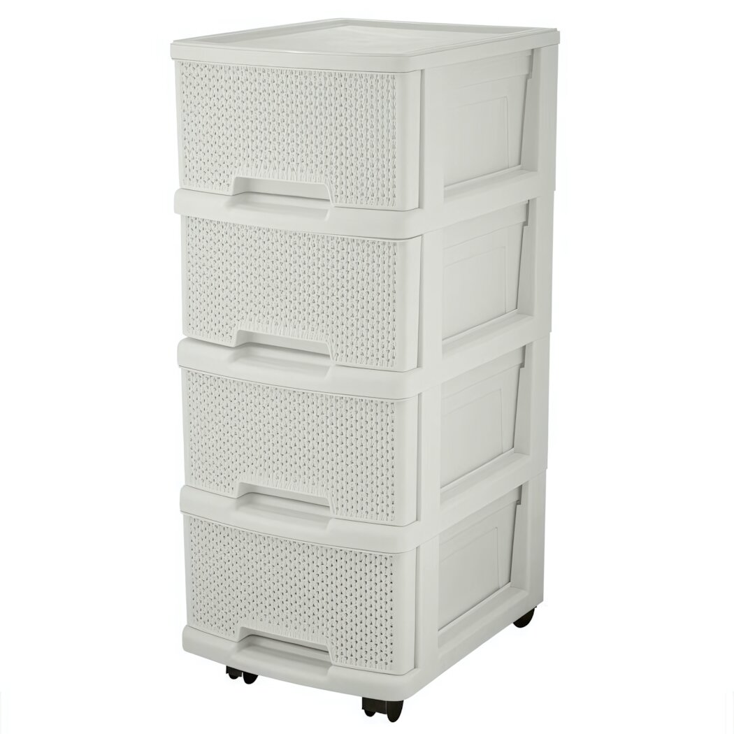 Комод пластиковый на колесиках «Keeplex Ajur», 4 ящика, 37х30х69 см, белое облако
