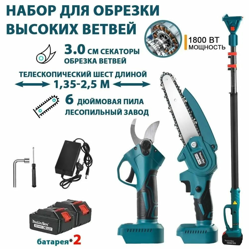 Bысоторез аккумуляторный, набор для обрезки высоких ветвей
