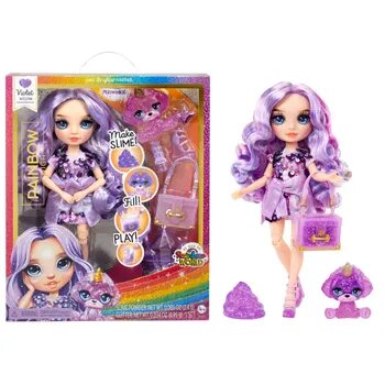 Rainbow High Набор "Радуга со слизью и домашним животным", 11-дюймовая модная кукла с мерцанием / с самодельной искрящейся слизью, волшебным домашним животным Йети, забавными игровыми аксессуарами