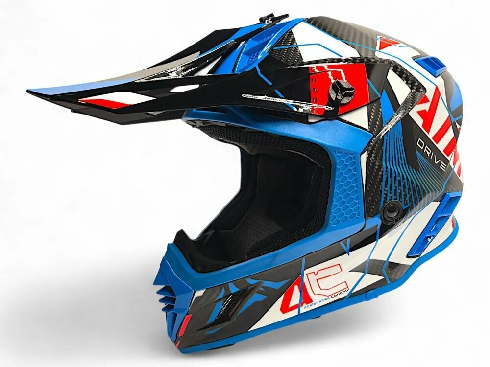 Мотошлем Кроссовый Взрослый AiM RH855 Carbon RAZOR Blue/Red, L