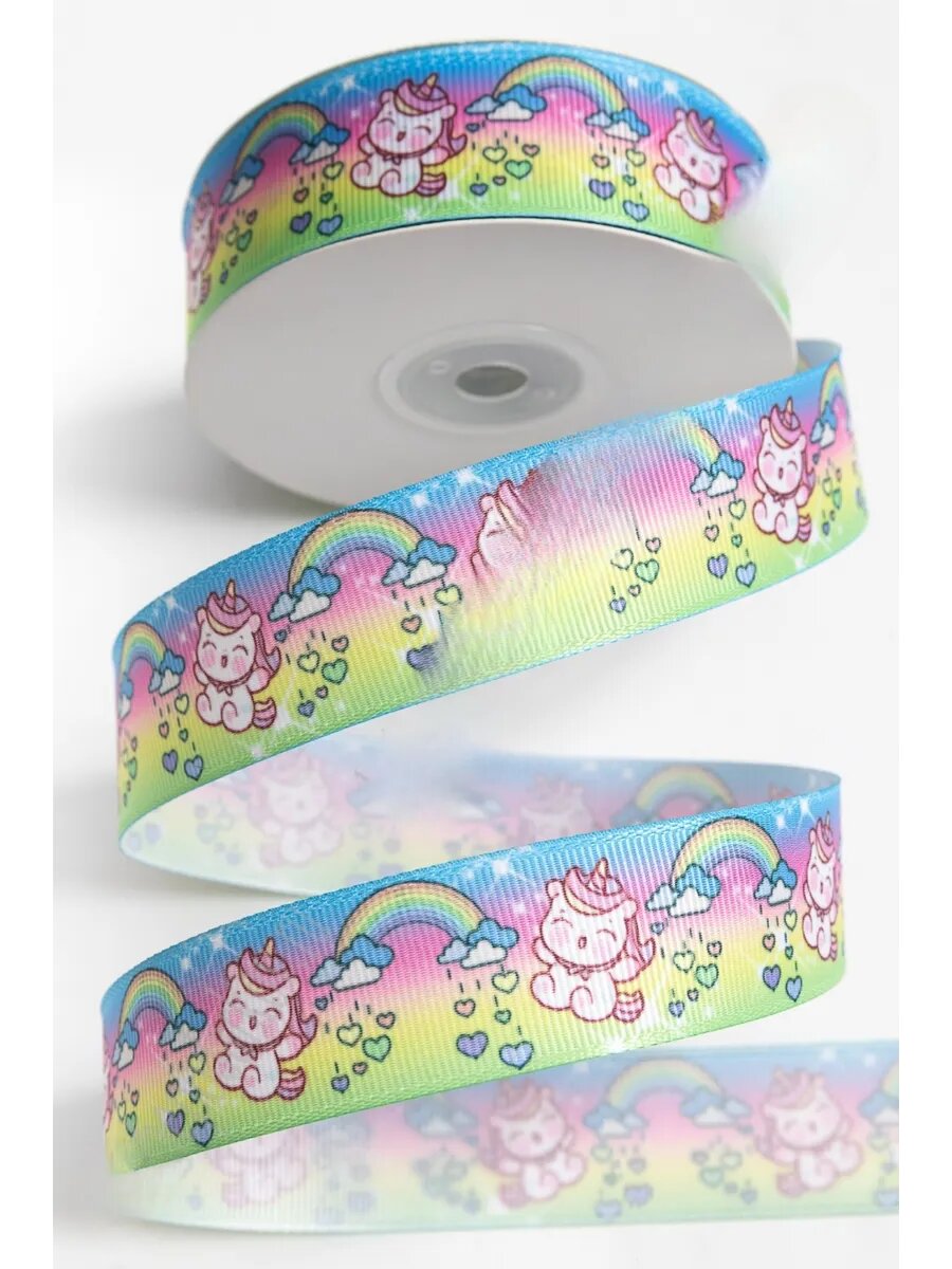 Лента репсовая с рисунком "Единорог" 2,5см (25 ярдов)