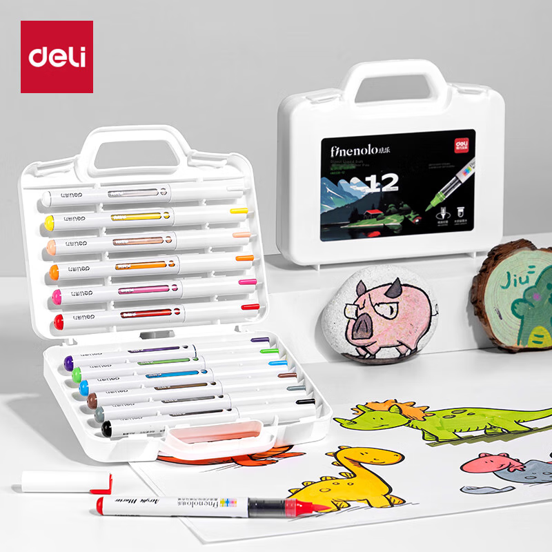 Deli 12-Color Direct Liquid Soft-Tip Acrylic Markers, Washable, Non-Bleeding, Guka Student Fluorescent Highlighters, Graffiti, DIY Sketching, Children's Day Gift for Girls