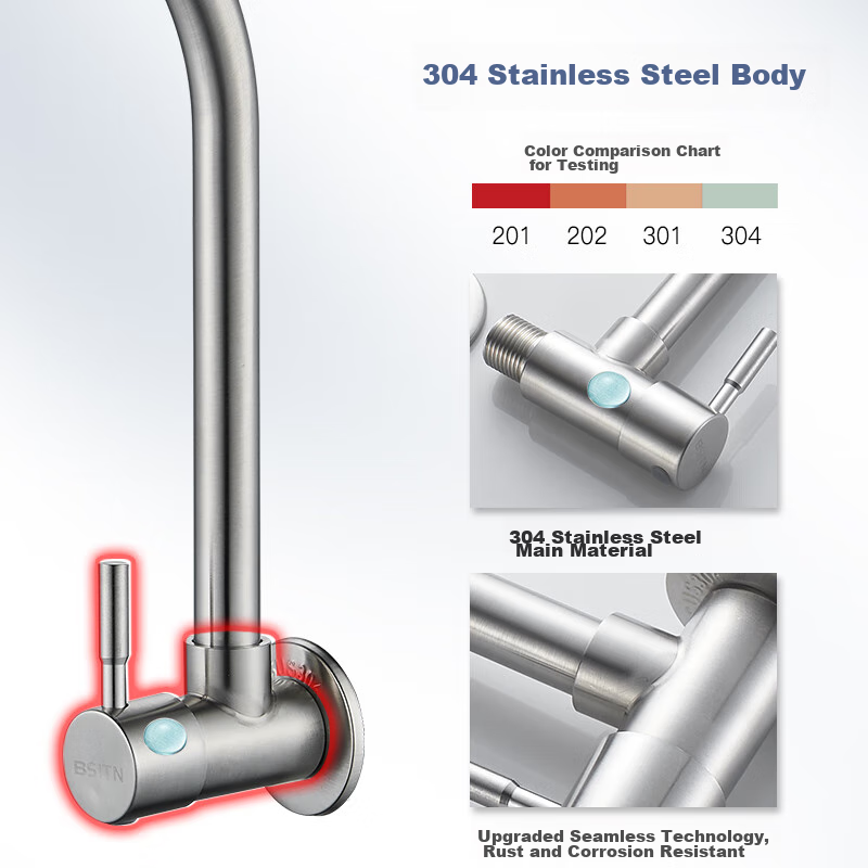 BSITN wall-mounted faucet kitchen 304 stainless steel single cold quick open 360° rotating vegetable sink faucet B6035
