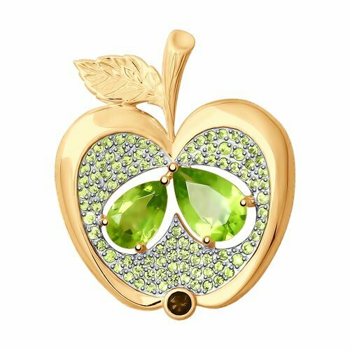 Брошь, золото, 585 проба, хризолит