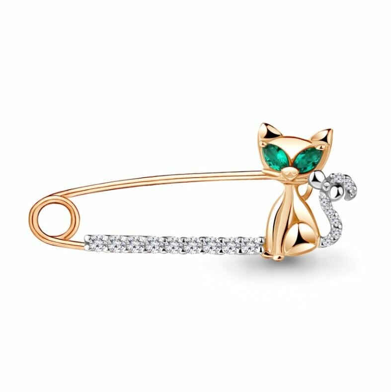 Брошь, серебро, 925 проба, изумруд синтетический