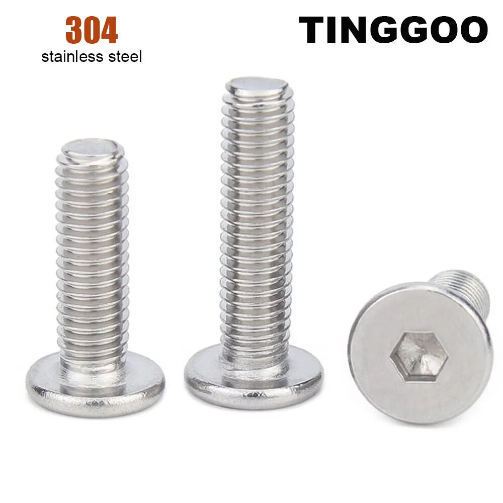 TINGGOO Нержавеющие шестигранные ультратонкие болты с вафельной головкой М1.6-М12 10pcs M6, 25mm