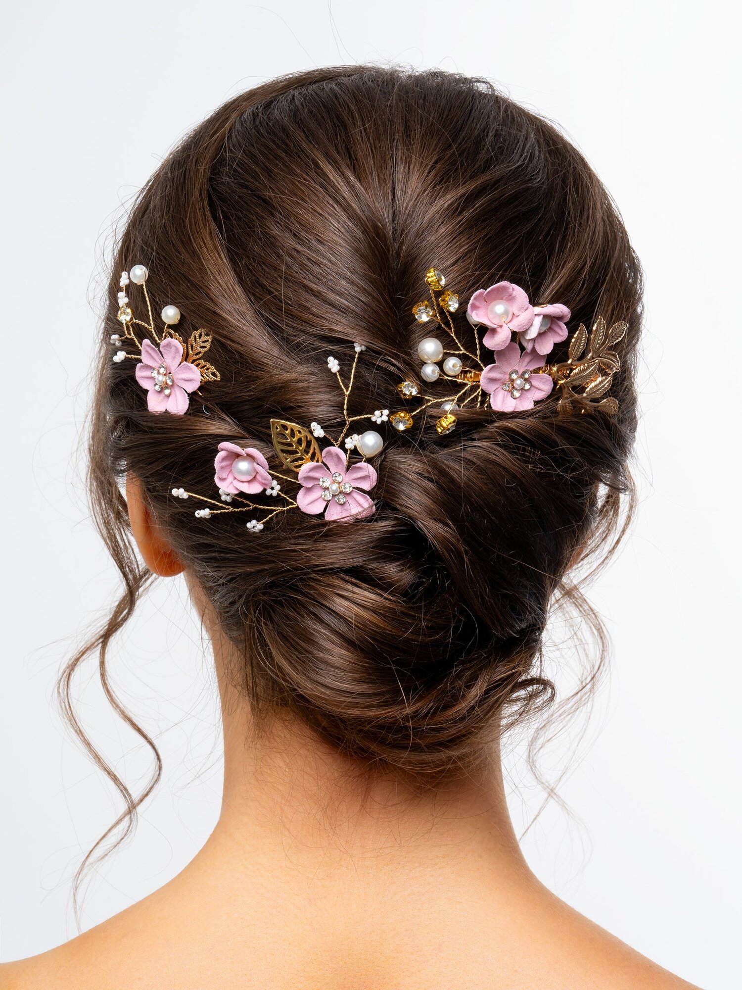 Комплект бижутерии MONALUNA, для волос, 3 шт./уп, металл, стразы, жемчуг, розовый