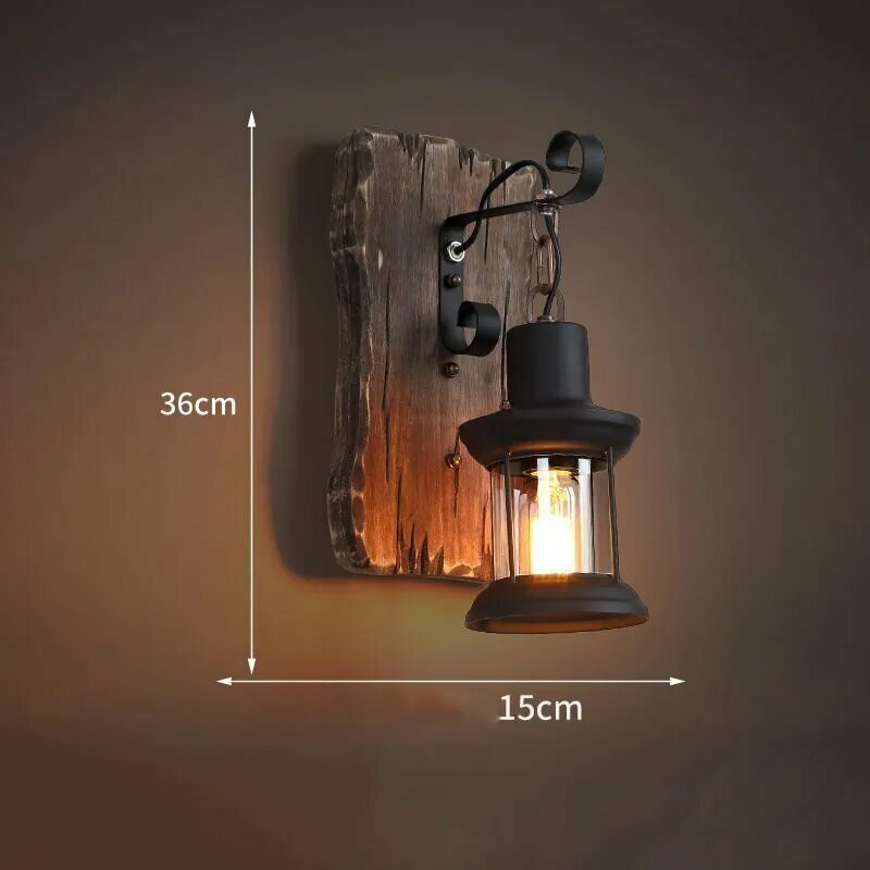 Настенный светильник E27 60Вт, дерево/стекло, абажуры из стекла