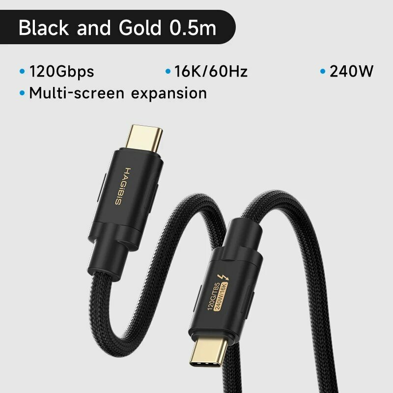Кабель Hagibis Thunderbolt 5 Black 0.5m, 120 Гбит/с