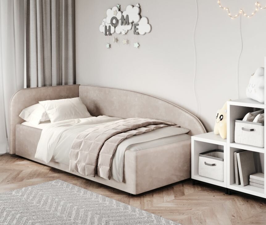Кровать Элис 90х200 Бежевый Велюр Левый Угол